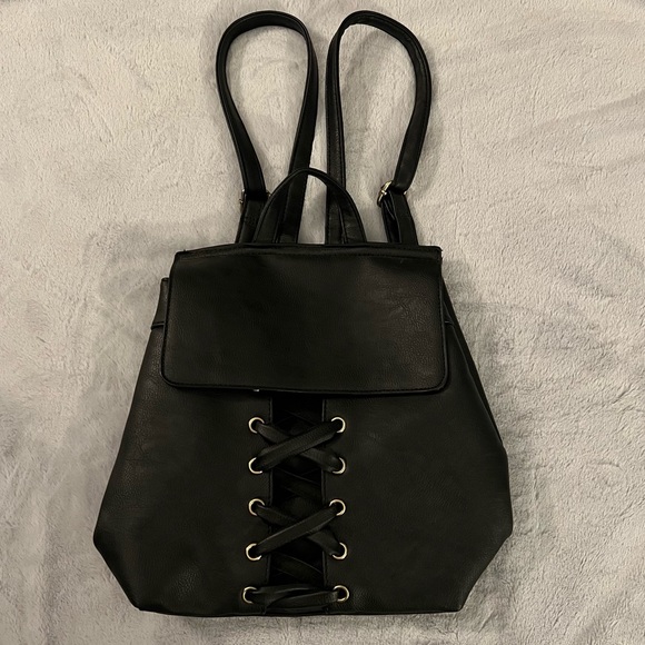 Bags | Black Faux Leather Backpack | Poshmark